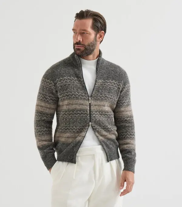 Brunello Cucinelli Jacquard High-neck Zip Cardigan