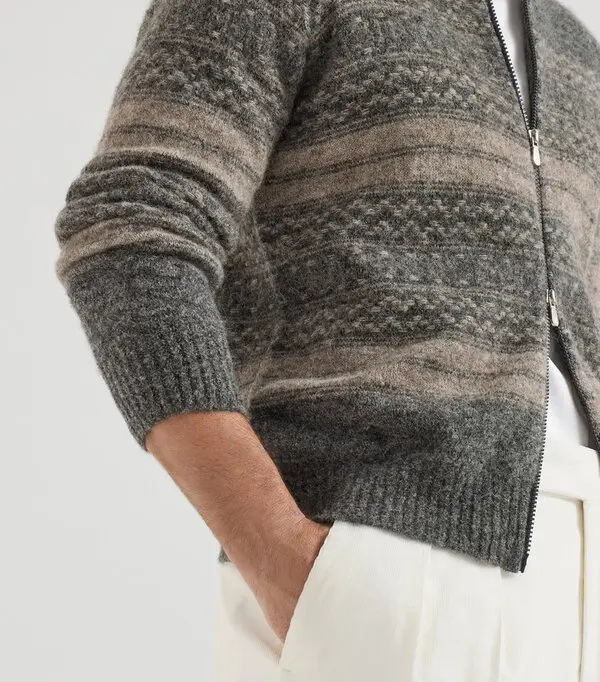 Brunello Cucinelli Jacquard High-neck Zip Cardigan