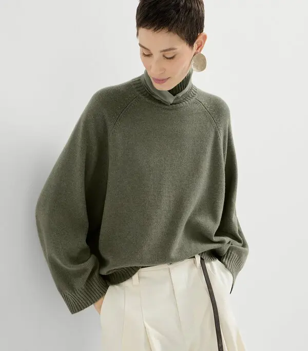 Brunello Cucinelli Cashmere Silk Organza Collar Rollneck Sweater