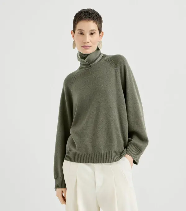 Brunello Cucinelli Cashmere Silk Organza Collar Rollneck Sweater