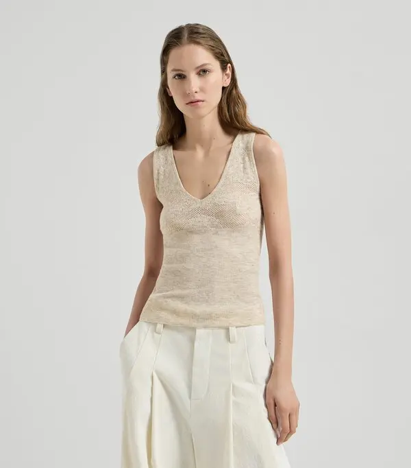 Brunello Cucinelli Silk-alpaca-wool Lace-detail Top