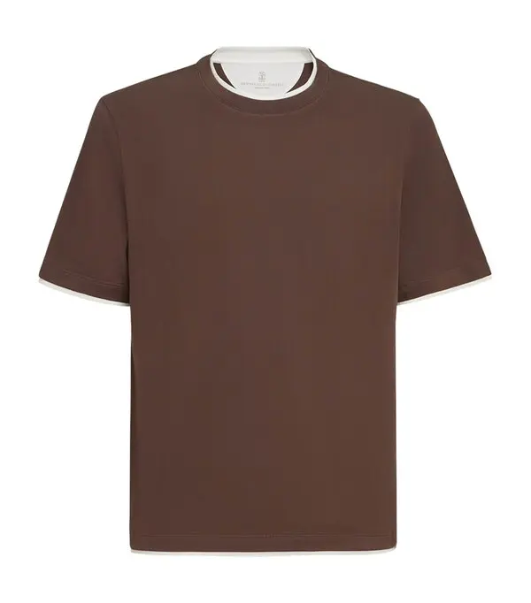 Brunello Cucinelli Cotton Faux-layer T-shirt - Brown