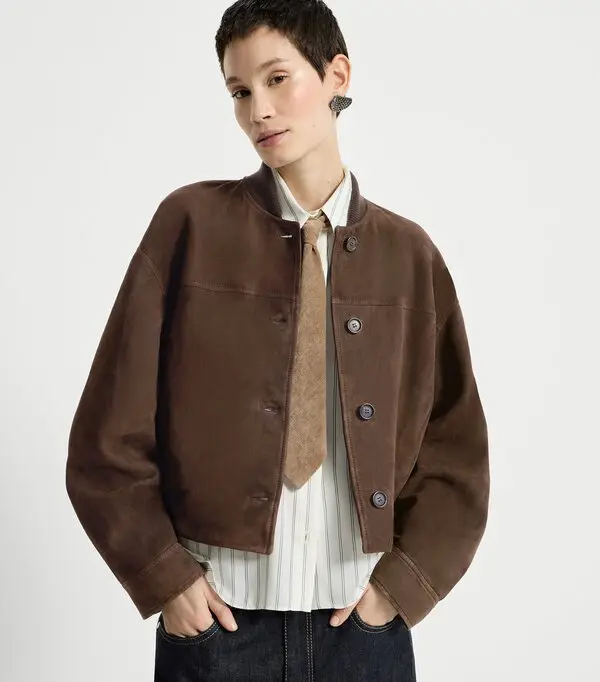 Brunello Cucinelli Suede Monili Bomber Jacket