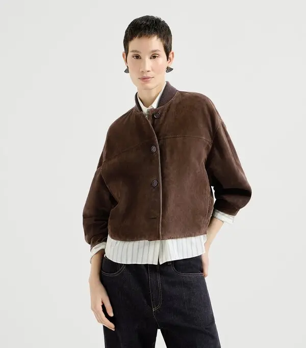 Brunello Cucinelli Suede Monili Bomber Jacket