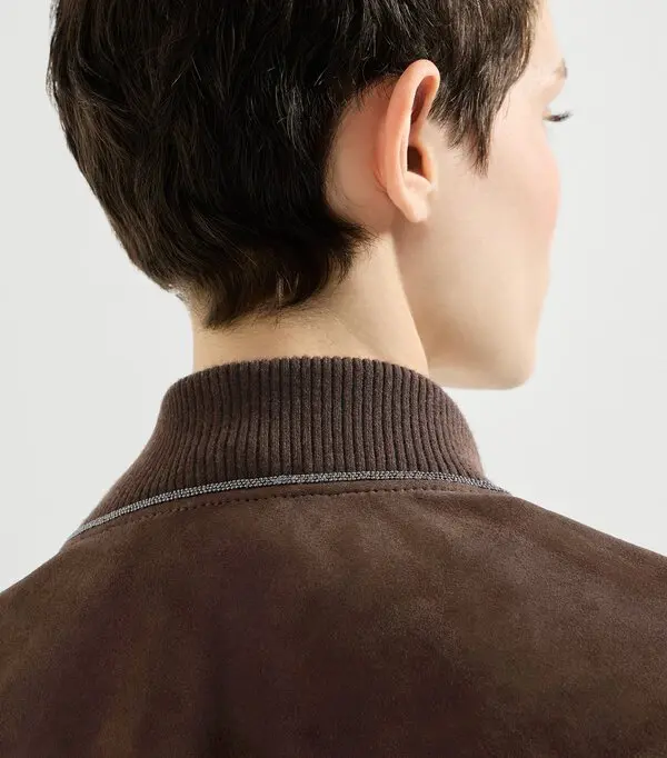 Brunello Cucinelli Suede Monili Bomber Jacket