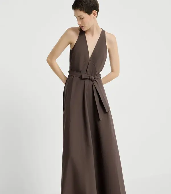 Brunello Cucinelli Techno-cotton Poplin Belted Maxi Dress