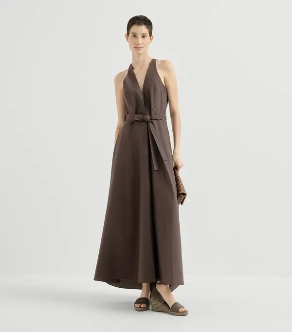 Brunello Cucinelli Techno-cotton Poplin Belted Maxi Dress