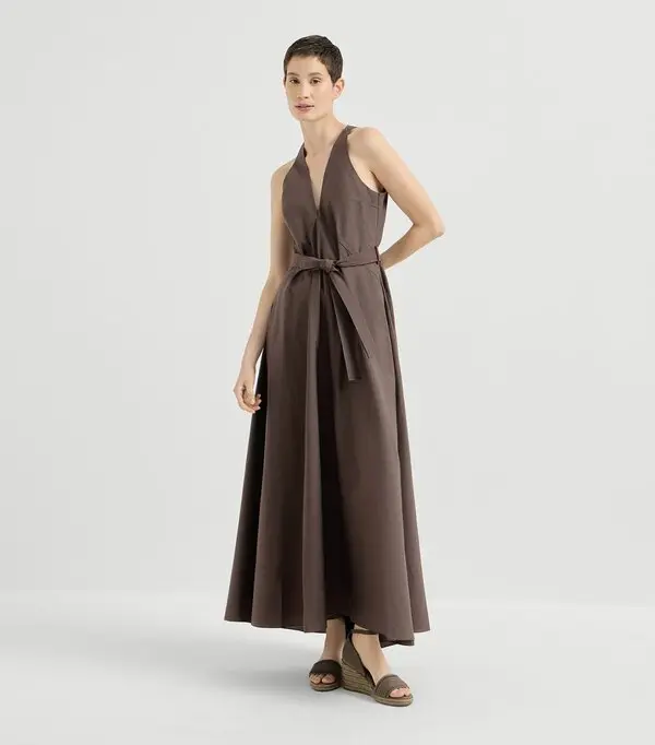 Brunello Cucinelli Techno-cotton Poplin Belted Maxi Dress