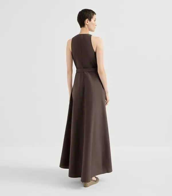 Brunello Cucinelli Techno-cotton Poplin Belted Maxi Dress