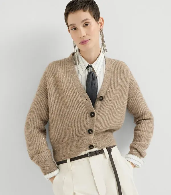Brunello Cucinelli English Rib Sequin Cardigan