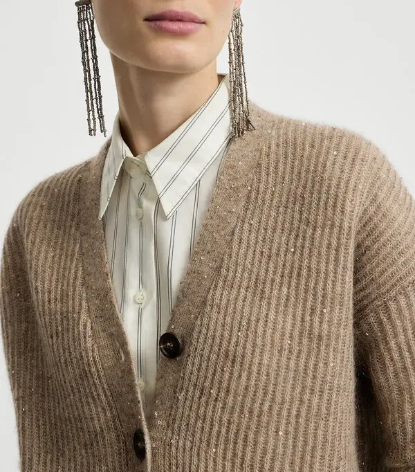 Brunello Cucinelli English Rib Sequin Cardigan