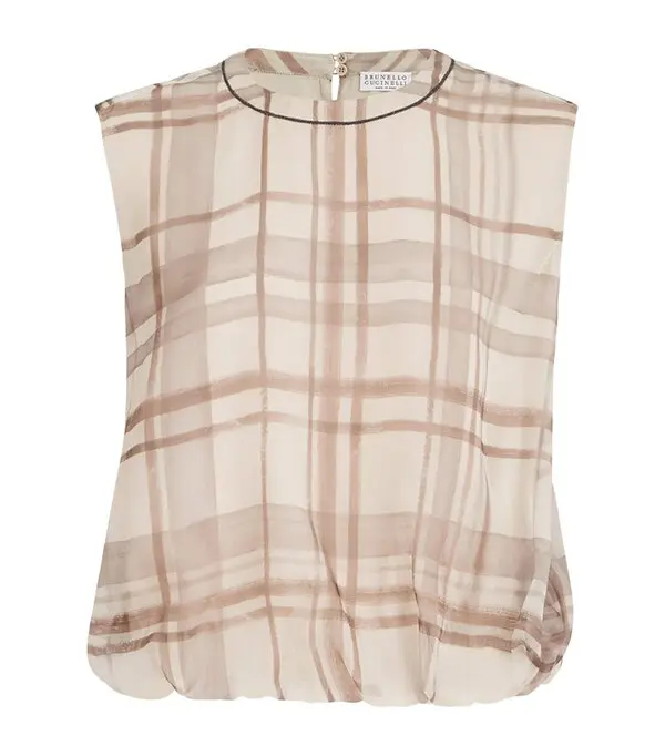 Brunello Cucinelli Silk Check Sleeveless Top