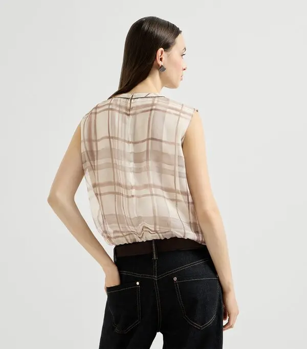 Brunello Cucinelli Silk Check Sleeveless Top