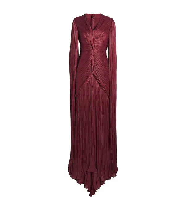 MARMAR HALIM Satin Pleated Cape Gown