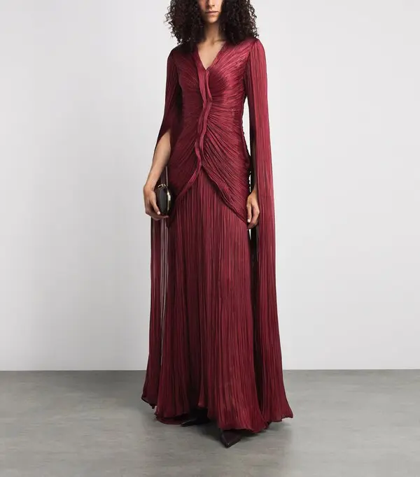 MARMAR HALIM Satin Pleated Cape Gown