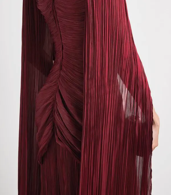 MARMAR HALIM Satin Pleated Cape Gown