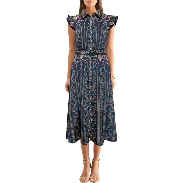 Adelyn Rae Karly Mixed Print Belted Shirtdress - Navy Multi