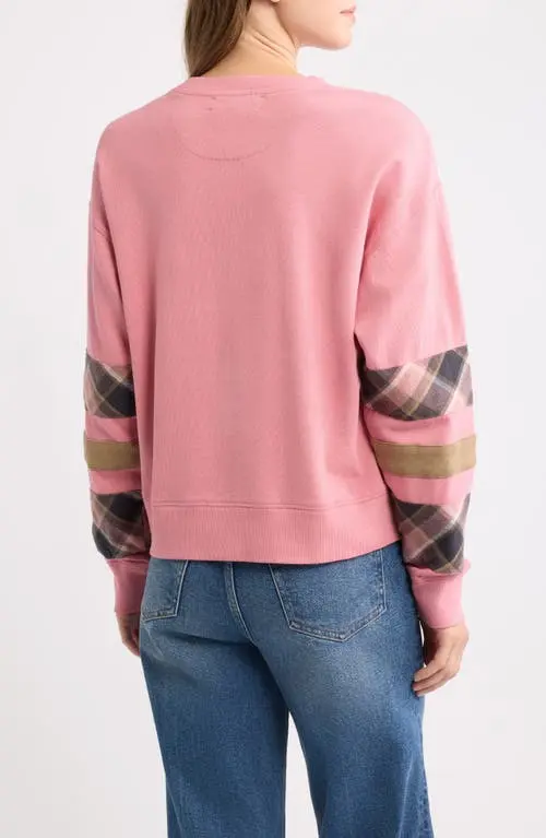 CITY BLUES Plaid Sleeve Crewneck Sweatshirt - Orchid