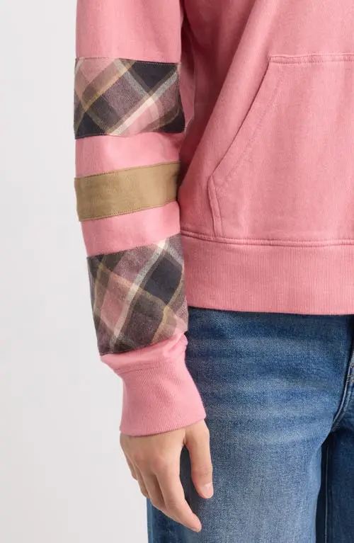 CITY BLUES Plaid Sleeve Crewneck Sweatshirt - Orchid