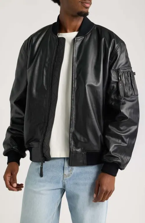 Alpha Industries Ma-1 Heritage Leather Bomber Jacket - Black