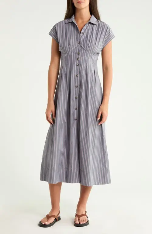 Marine Layer Arden Pima Cotton Midi Shirtdress - Navy/lilac Stripe
