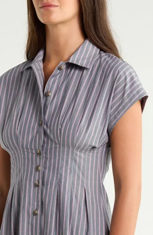 Marine Layer Arden Pima Cotton Midi Shirtdress - Navy/lilac Stripe