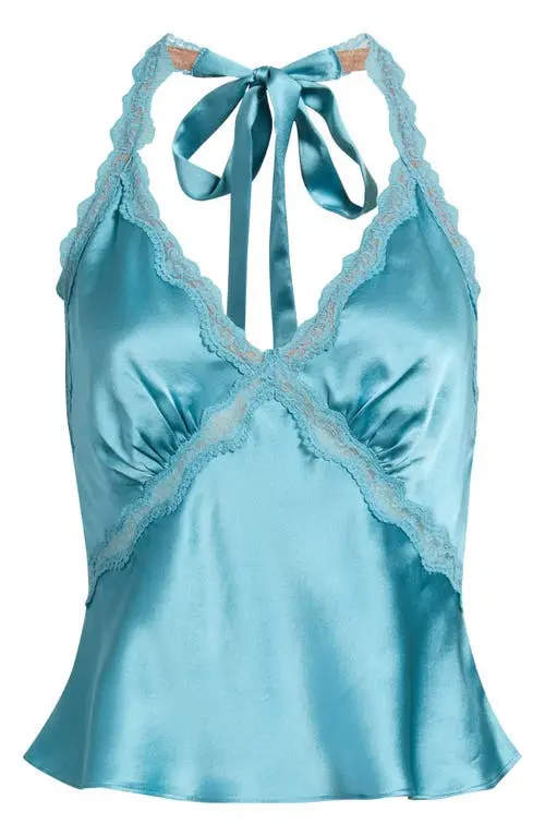REFORMATION Monica Lace Trim Silk Halter Top - Siren