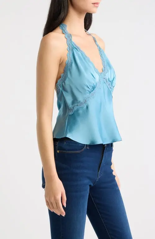 REFORMATION Monica Lace Trim Silk Halter Top - Siren