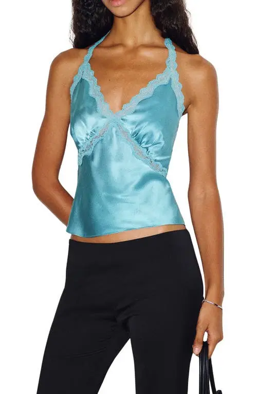 REFORMATION Monica Lace Trim Silk Halter Top - Siren