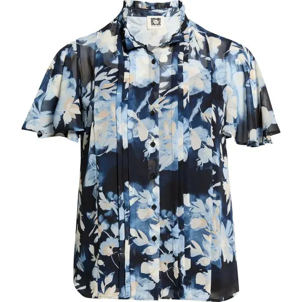 Anne Klein Pleated Flutter Sleeve Shirt