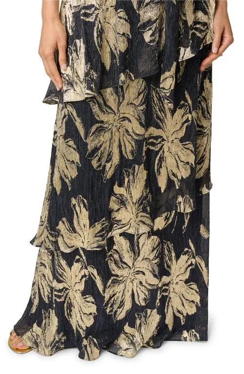 Adrianna Papell Floral Metallic Plissé Gown