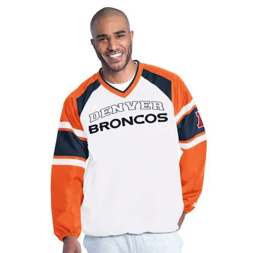 STARTER Denver Broncos Infield Play Raglan Pullover Jacket By - White