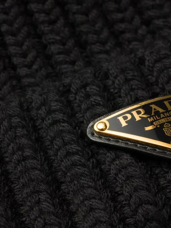 Prada Ribbed Wool Beanie With Logo Detail - Multicolor