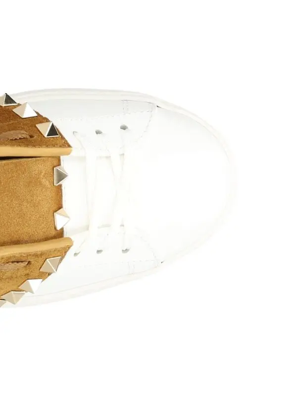 Valentino Garavani Rockstud Untitled Leather And Suede Sneakers - White