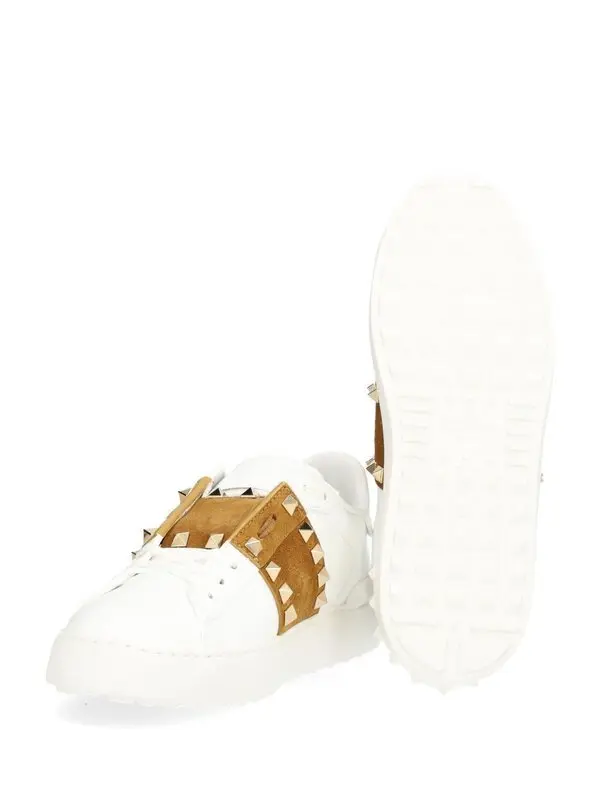 Valentino Garavani Rockstud Untitled Leather And Suede Sneakers - White