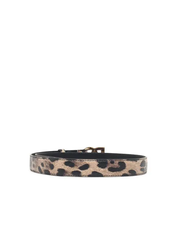 Dolce & Gabbana D' Leopard Leather Logo Belt