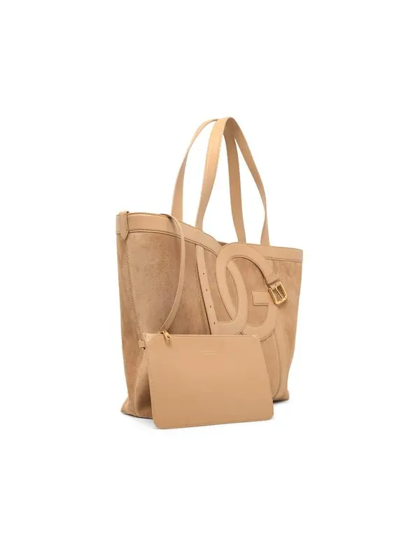 Dolce & Gabbana Shopping Dg Belt' Beige Suede Bag - Cream