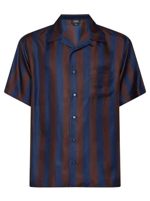 Fendi Brown And Navy Pequin Silk Shirt
