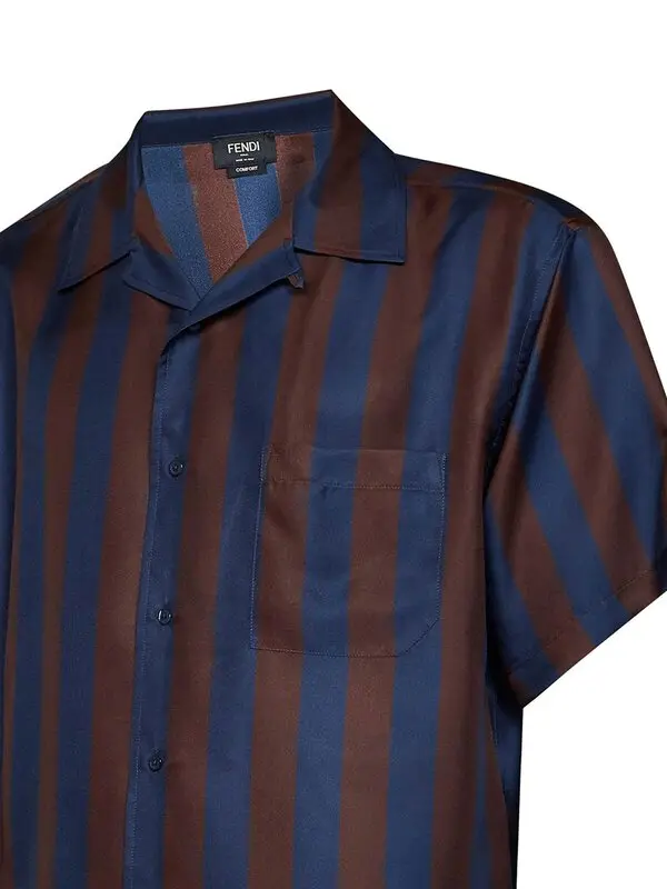 Fendi Brown And Navy Pequin Silk Shirt