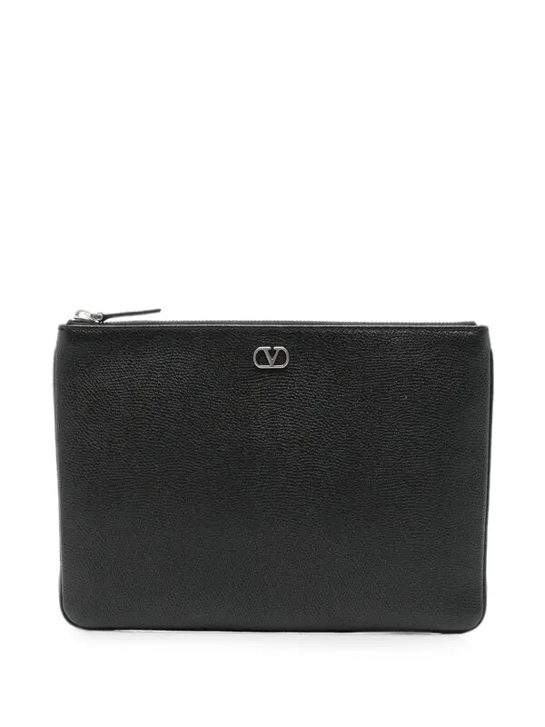 Valentino Garavani Vlogo Signature Grainy Calfskin Pouch - Black