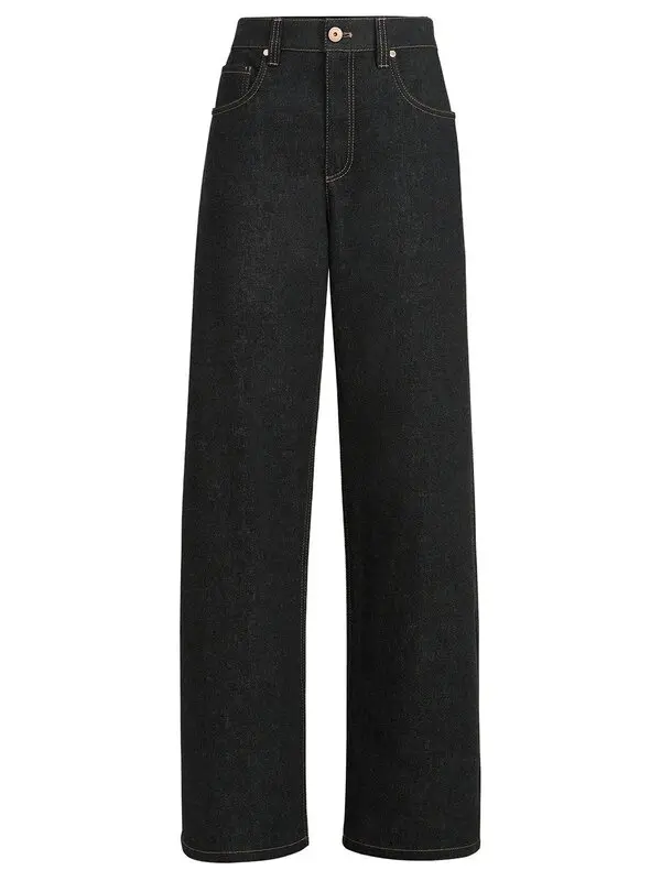 Brunello Cucinelli Loose Barrel Leg Jeans In No Fade Denim - Black