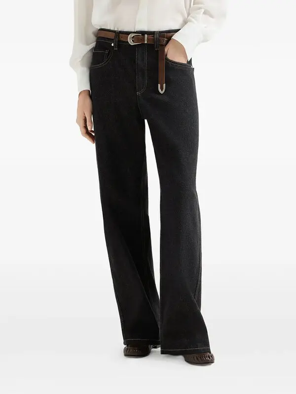 Brunello Cucinelli Loose Barrel Leg Jeans In No Fade Denim - Black