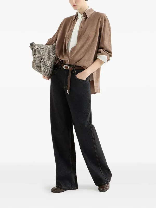 Brunello Cucinelli Loose Barrel Leg Jeans In No Fade Denim - Black
