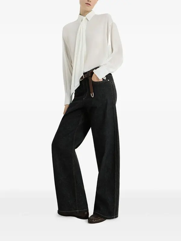 Brunello Cucinelli Loose Barrel Leg Jeans In No Fade Denim - Black