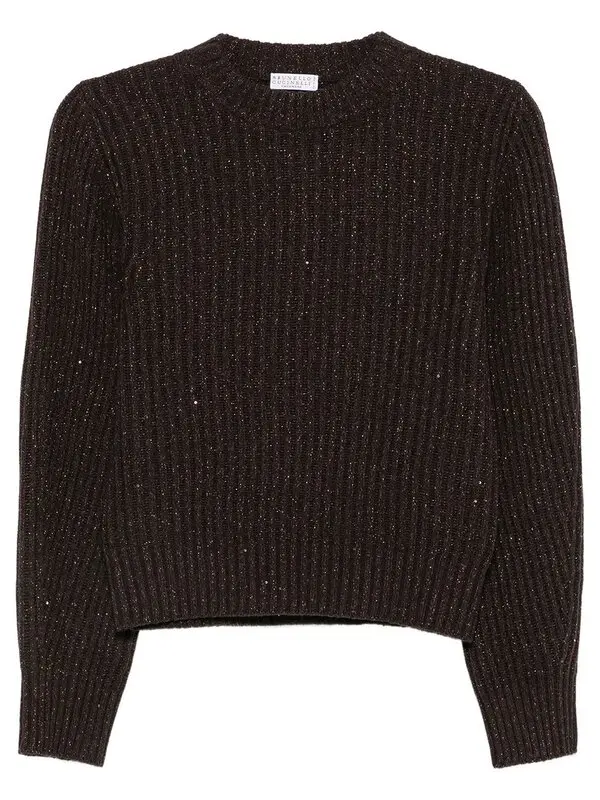 Brunello Cucinelli Sparkling & Dazzling Cashmere And Wool Ribbed Sweater - Brown