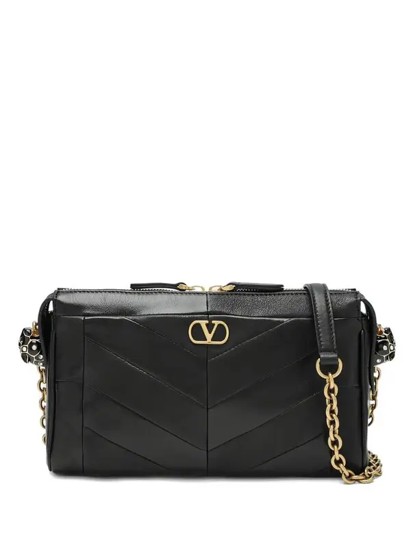 Valentino Garavani Panthea Small Shoulder Bag In Nappa Leather With Chevron Pattern - Black