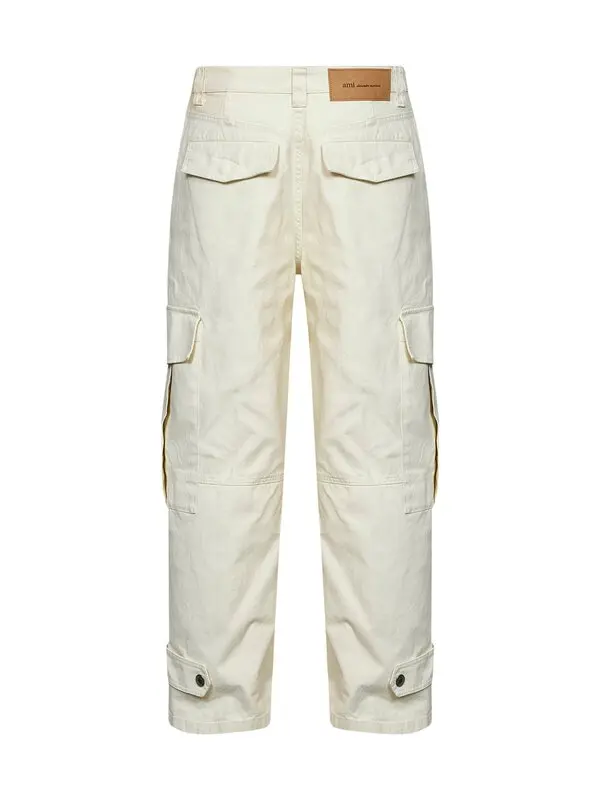 AMI Paris Ivory Cotton Baggy-fit Cargo Trousers