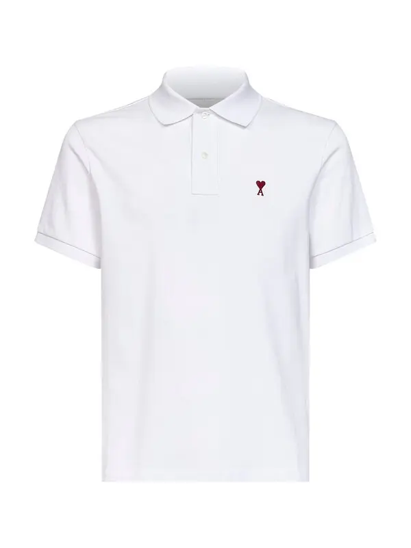 AMI Paris White Cotton Piqué De Cœur Polo Shirt