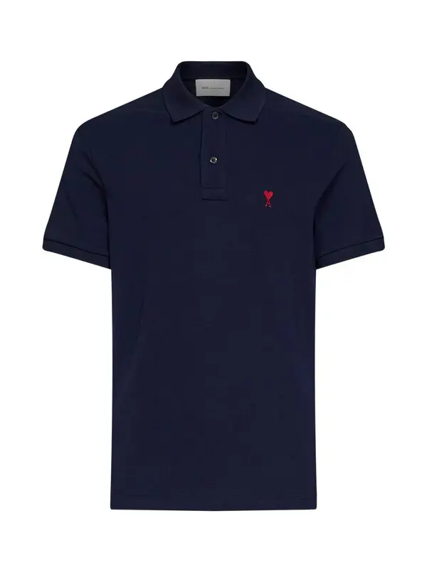 AMI Paris Midnight Blue Cotton Piqué De Cœur Polo Shirt - Multicolor