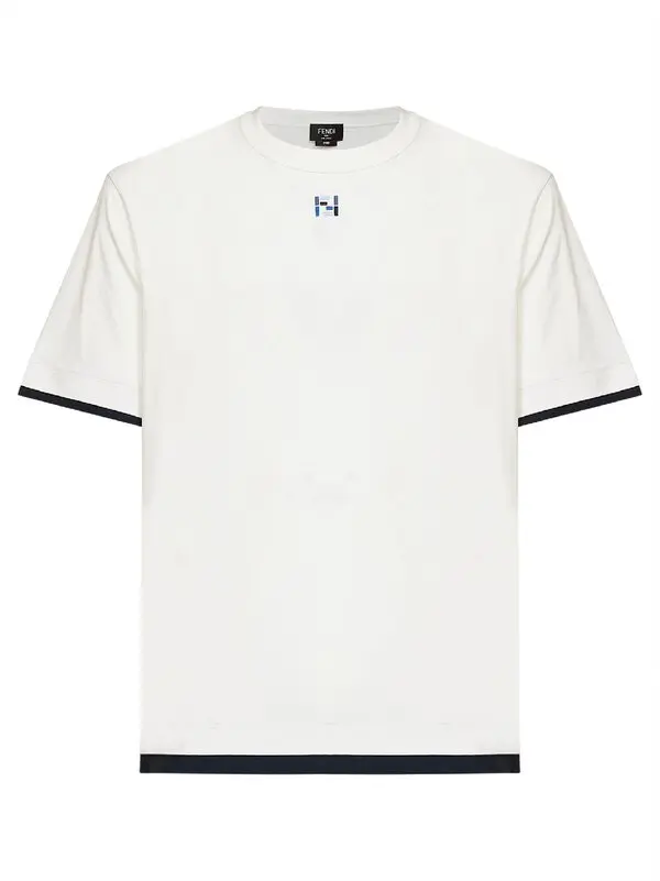 Fendi White Jersey Oversized T-shirt With Contrasting Trims